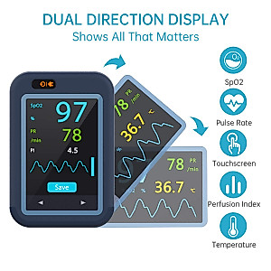 Wellue Smart Pulse Oximeter for Adults and Infant, Handheld Oxygen Monitor for SpO2&HR&body temperature, Rotatable Touchscreen, Free APP&PC Software (checkmepro)