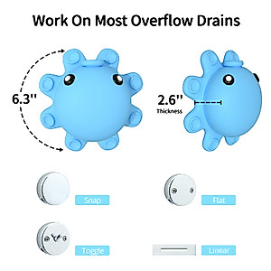 Bath Tub Overflow Drain Cover- Bathtub Drain Cover, Silicone Bathtub Overflow Cover with Suction Cups, Tub Overflow Drain Stopper Adds Inches of Water for Deeper Bath, Cute Bathroom Accessories, Blue