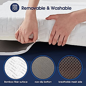 BedLuxury 4 Inch Tri Folding Mattress Queen Size with Storage Bag, Foldable Memory Foam Topper Portable Floor Guest Bed with Removable Bamboo Cover, Breathable Washable