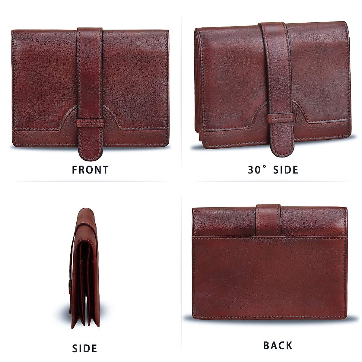 LRTO Genuine Leather Small Purse Wallet for Women RFID-Blocking Handmade Clutch Wallets Money Clip Card Organizer (Brown)