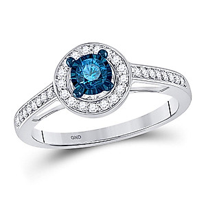 10kt White Gold Womens Round Blue Color Enhanced Diamond Solitaire Bridal Wedding Engagement Ring 3/8 Cttw