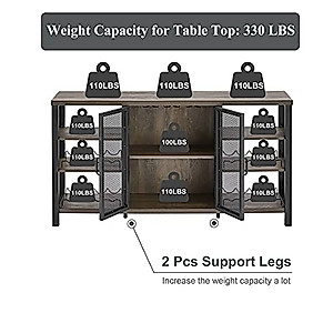 FATORRI Industrial Wine Bar Cabinet for Liquor and Glasses, Farmhouse Metal Sideboard & Wood Coffee/Buffet Cabinet with Wine Rack (55 Inch, Walnut Brown)