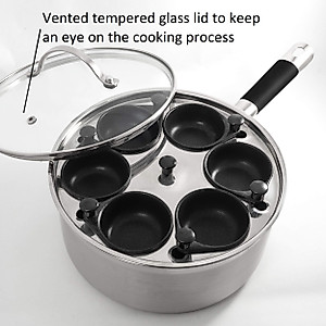 ExcelSteel Silicone Spatula Gift, Easy Use Stove Top Breakfast Brunch Egg Poacher Saucepan 6 Cup, 4Qt, Stainless