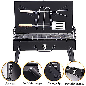 Bltong Charcoal Grills Portable Oven Mini BBQ Grill Foldable Barbecue Grills for Camping Patio Backyard and Anywhere Outdoor Cooking Black