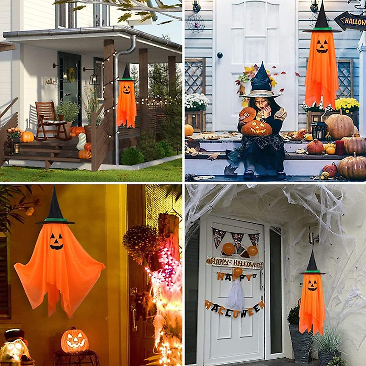 CROOT Halloween Decorations,2 Pack Orange Pumpkins Wizard Hat Outdoor Halloween Decorations, Halloween Orange Ornaments Party Decor for Fall Home Garden Tree Porch Lawn Window