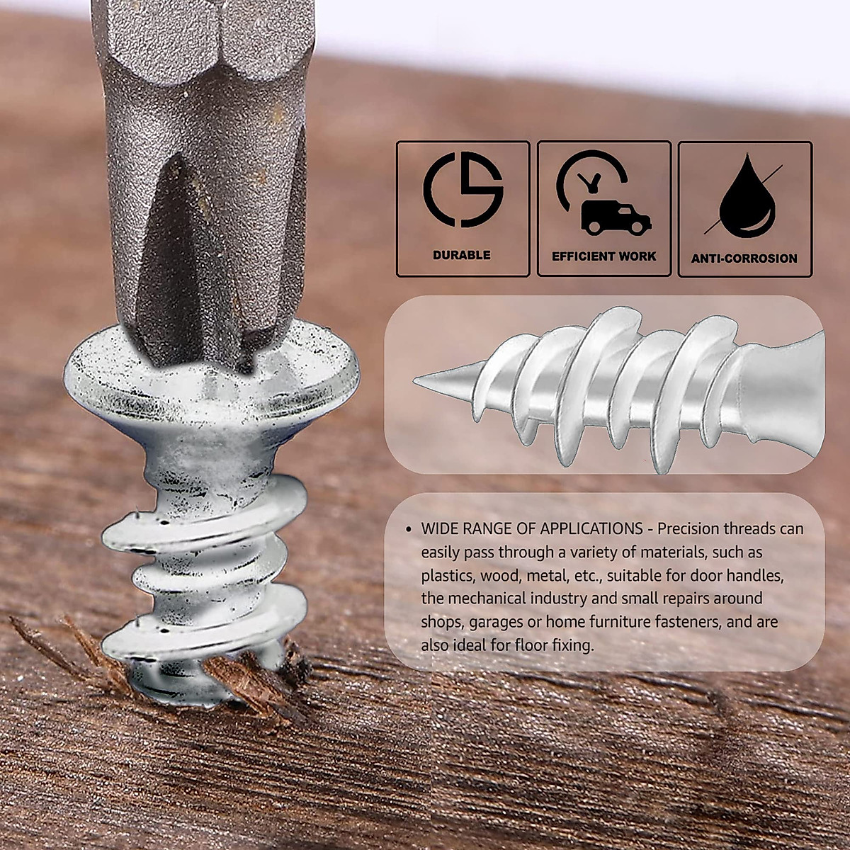 Hession #8 x 3/4 Inch Silver Wood Screws Self Tapping Scrwes Bugle Head Phillips Drive Hi Low Thread Sharp Point Zinc Plated 20pcs