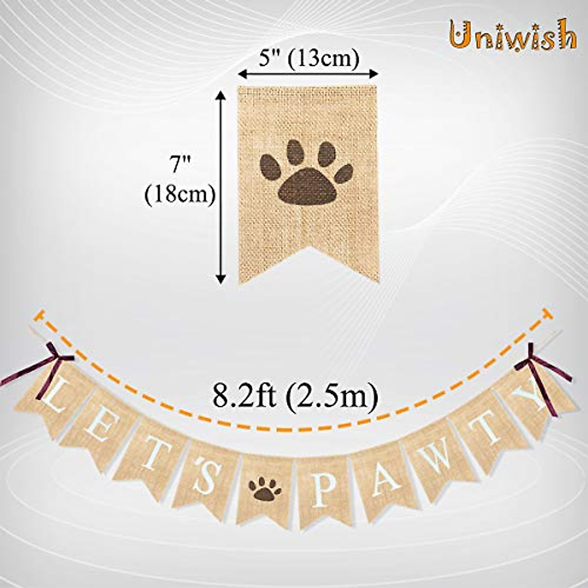 Uniwish Burlap Let’s Pawty Banner Dog Birthday Party Decorations Puppy Pet Dogs Cats Happy Birthday Paw Print Sign Photo Backdrop