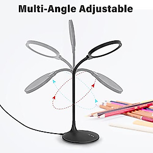 LED Desk Lamp for Home Office, Eye-Caring Table Lamp, 3 Color Modes with 10 Brightness Levels, Dimmable Lamp with Adapter, Touch-Sensitive Control, 360°Adjustable Gooseneck, 3500-5500K 10W. (Black)