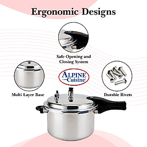 Alpine Cuisine Pressure Cooker/canner Aluminum 5 Liters, Bakelite Handle Mirror Polishing, Super Safety Lock, Cook Delicious Food in Less Time, Easy to Open & Close, Suitable for All Kinds of Stoves