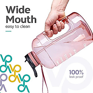 Venture Pal Half Gallon Water Bottle with 2 Lids, Large 64 oz Water Jug with Motivational Time Marker to Ensure You Drink Enough Water-Light Pink