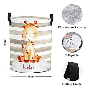 Safari Cute Giraffe Personalized Laundry Basket Clothes Hamper Storage Handle Waterproof, Custom Collapsible Large Capacity , for Bedroom Bathroom Toy Decoration