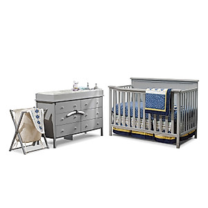 Sorelle Furniture Berkley Elite 3-Piece Nursery Set with 4-in-1 Convertible Crib, 6-Drawer Dresser, and Baby Hamper, Baby Furniture Made of Wood, Non-Toxic Finish, Nursery Furniture Set-Gray