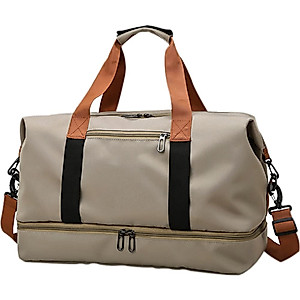 WAYUTO Gym Bag Gym Duffle Bag with Shoes Compartment Workout Bag Travel Bag Large Capacity Sports Backpack Gym Bag with Yoga Mat Holder Lightweight Overnight Travel Carry on Bags for Men Women Khaki