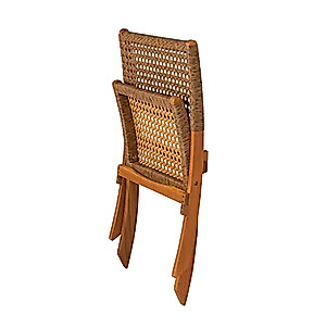 Patio Sense 64159 Sava Indoor Outdoor Folding Chair All Weather Wicker Low Slung Portable Seating Solid Acacia Wood Woven Seat & Back Indoors Porch Lawn Garden Fishing Sporting - Tan Webbing