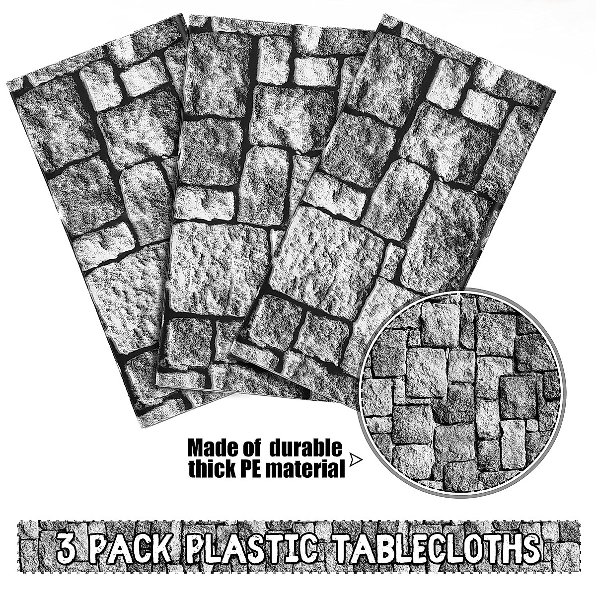 Irenare Stone Wall Tablecloths, Medieval Themed Party Decorations Supplies Disposable Plastic Brick Stone Tablecloth Castle Brick Wall Table Covers for Halloween Birthday Party Favors(3 Pack)