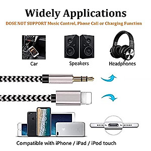 【Apple MFi Certified】Aux Cord for iPhone, 3.3ft Lightning to 3.5mm Aux Stereo Audio Cable Adapter Compatible with iPhone 14 13 12 11 Pro Max XS XR X 8 7 for Car Home Stereo, Speaker, Headphone, Sliver