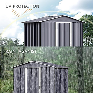 Bathenum 6FT x 4FT Outdoor Storage Shed, Waterproof Metal Tool Sheds, Large Storage Garden Sheds with Lockable Door, Sloping Roof and Vent for Backyard Garden Patio Lawn, Gray