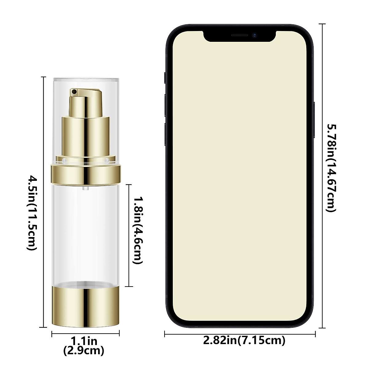 Lil Ray 1 Oz Refillable Airless Pump Bottle, Empty Travel Lotion Container, Plastic Cosmetic Dispenser for Liquid foundation, Lotion, Essential oil, Shampoo (6PCS,Light Gold)