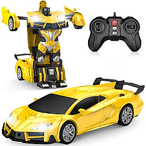 Qumcou Remote Control Car, Transform Robot RC Cars with Cool Headlights, 2.4Ghz kids Toys Car with 360 Degree Rotation and One-Button Deformation, Christmas Birthday Gifts for Boys Girls