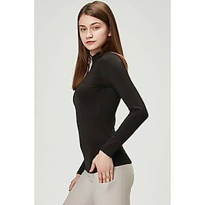 DEVOPS Women's 2 Pack Thermal Turtle Long Sleeve Shirts Compression Baselayer Tops (Small, Black/White)