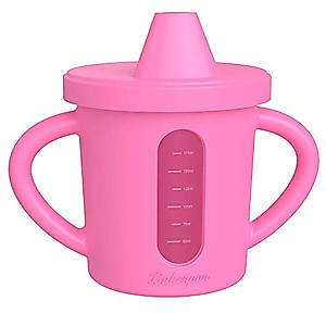 Bakerpan Silicone Toddler Spill Proof Sippy Cup with Level Indicator Window & handles (Pink)