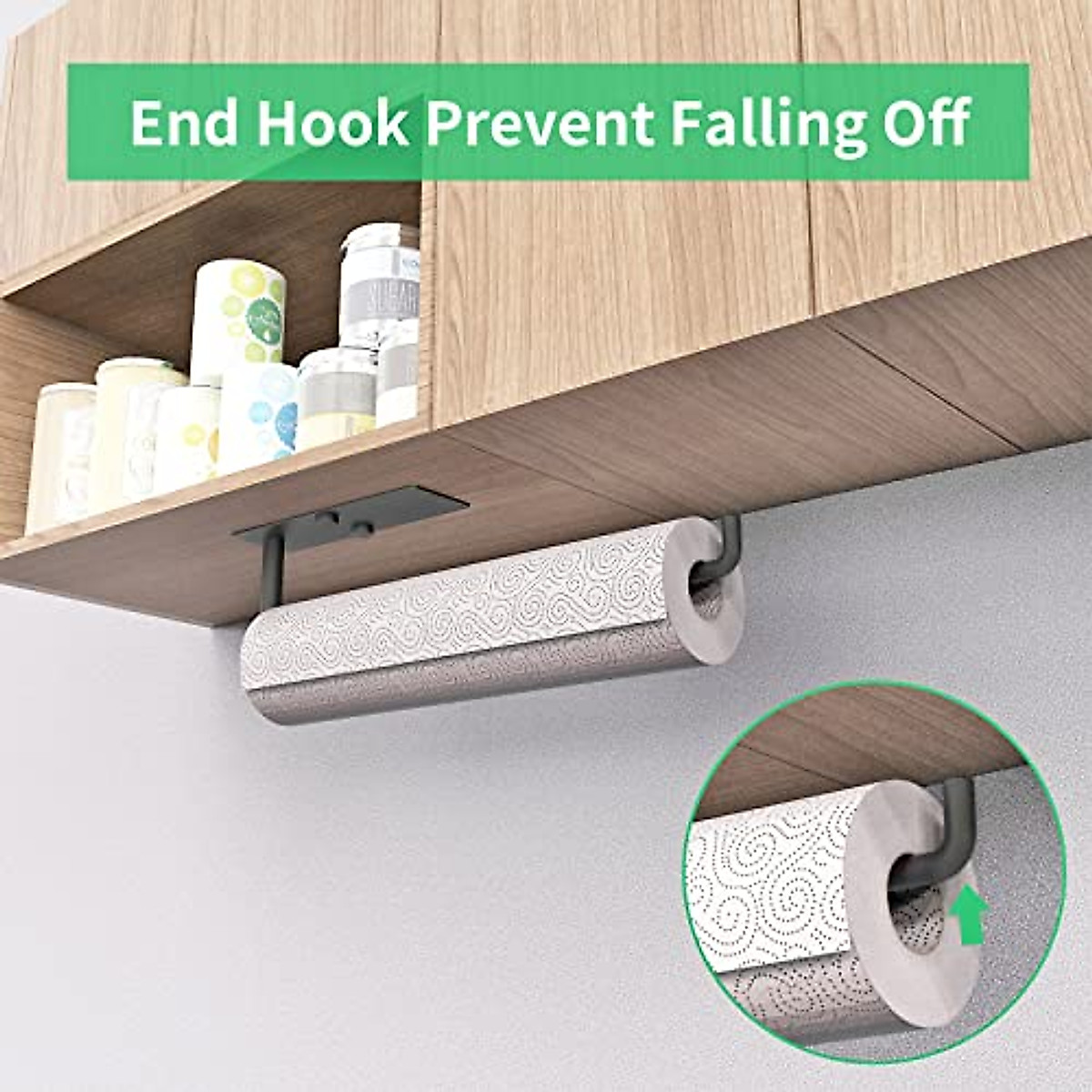 Paper Towel Holder Under Cabinet, Wall Mount Paper Towels Rack for Kitchen, Self Adhesive Hanging Paper Towel Holders for RV Camper, Black