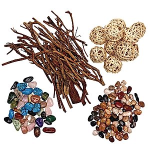 Natural Loose Parts Set of 4, Excellerations Loose Parts, Stones, Sticks and Wicker Balls for Sorting and Counting, upcycled Materials, Educational Toys for Kids