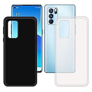 FZZSZS Slim Thin Black and Translucent Case for Oppo Reno 6 Pro 5G, Soft Protective Phone Cover with Flexible TPU Protection Bumper Shell for Oppo Reno 6 Pro 5G (6.55")