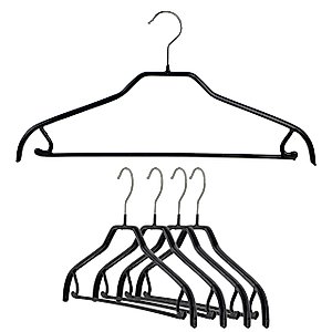 MAWA by Reston Lloyd Silhouette Series Non-Slip Space Saving Clothes Hanger with Bar & Hook for Pants and Skirts, Style 41/FRS, Set of 5, Black