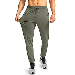 Men's Joggers with Zipper Pockets Stretch Tapered Sweatpants Athletic Pants for Men Workout Running Gym(Sage Green, XL)