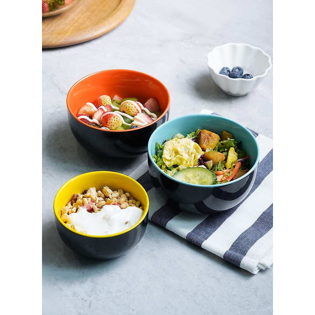 Teocera Cereal Bowl, Soup Bowls Set, Porcelain Microwave Safe Bowl, 22 Ounce for Cereal, Soup, Oatmeal - Set of 6, Black Multi Color