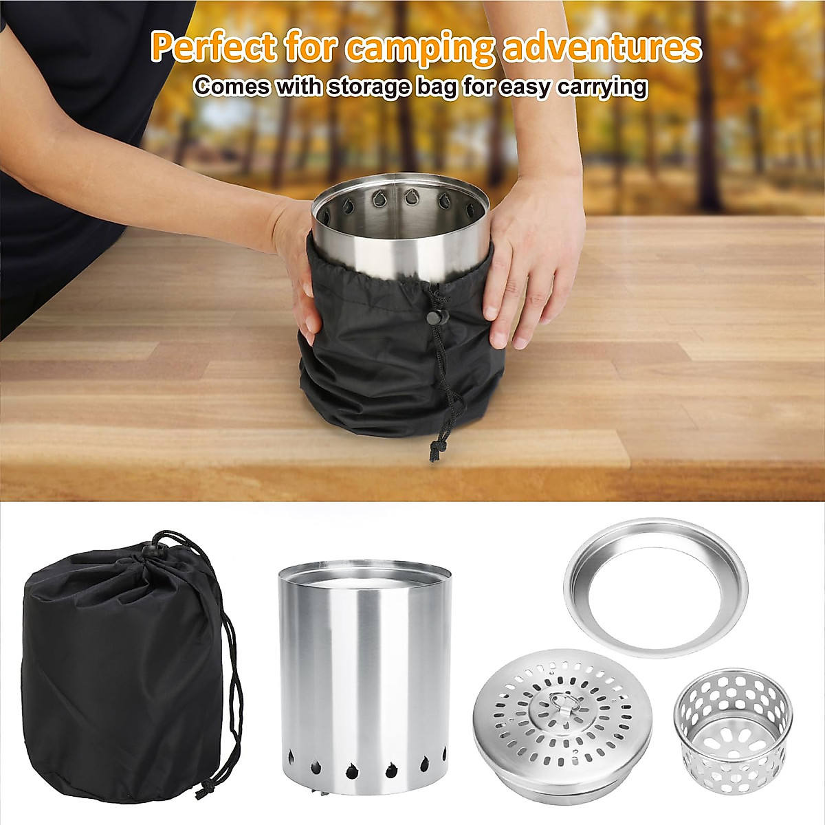 Smokeless Steel Table Top Fire Pit - Portable Wood Burning Mini Fire Pit with Storage Bag, Removable Ash Pan for Garden Bonfires