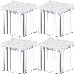 Flutesan 200 Pcs Clear Plastic Test Tubes 16 x 100 mm(10 ml) Test Tubes with Caps for Scientific Experiments,Halloween, Christmas, Scientific Themed Birthday Party Supplies, Candy Storage