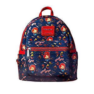 Child's Play Good Guy Chucky Doll Denim AOP Mini Backpack, Horror Fashion Bag Standard