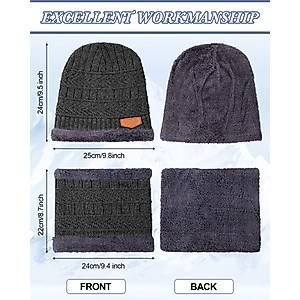 6 Pcs Men Womens Winter Hat Glove Scarf Sets Beanie Scarf Touchscreen Gloves Knit Skull Cap Fleece Neck Warm Scarf Mitten (Black, Gray)