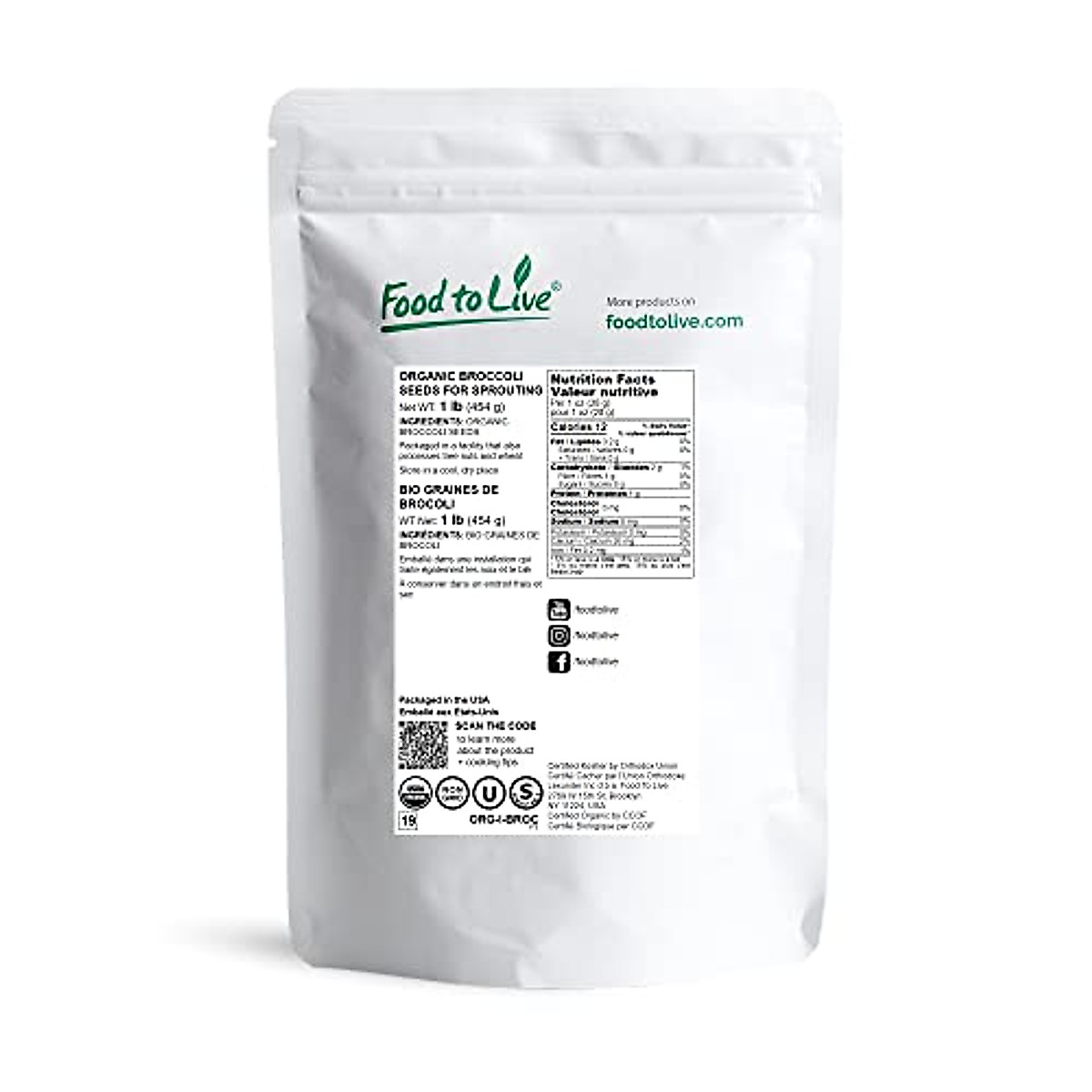 Organic Broccoli Seeds for Sprouting, 1 Pound – Non-GMO, Vegan, Kosher, Sirtfood, Bulk. Rich in Sulforaphane, Vitamin C. Grow Sprouts, Microgreens for Salads, and Sandwiches. High Germination Rate.