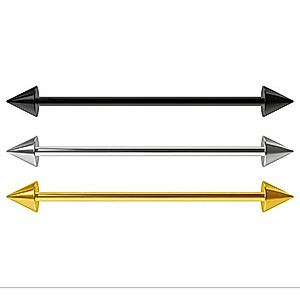 3pc Industrial Barbells 14g Gauge Cartilage Earrings Piercing Jewelry 1 1/2 (38mm) Spikes Pack Set