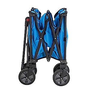 Sunjoy Collapsible Wagon with 255L Large Capacity, Utility Foldable Wagon Cart, Heavy Duty Beach Wagon with Big Wheels, Portable Garden Cart for Camping Fishing Sports Shopping, Blue