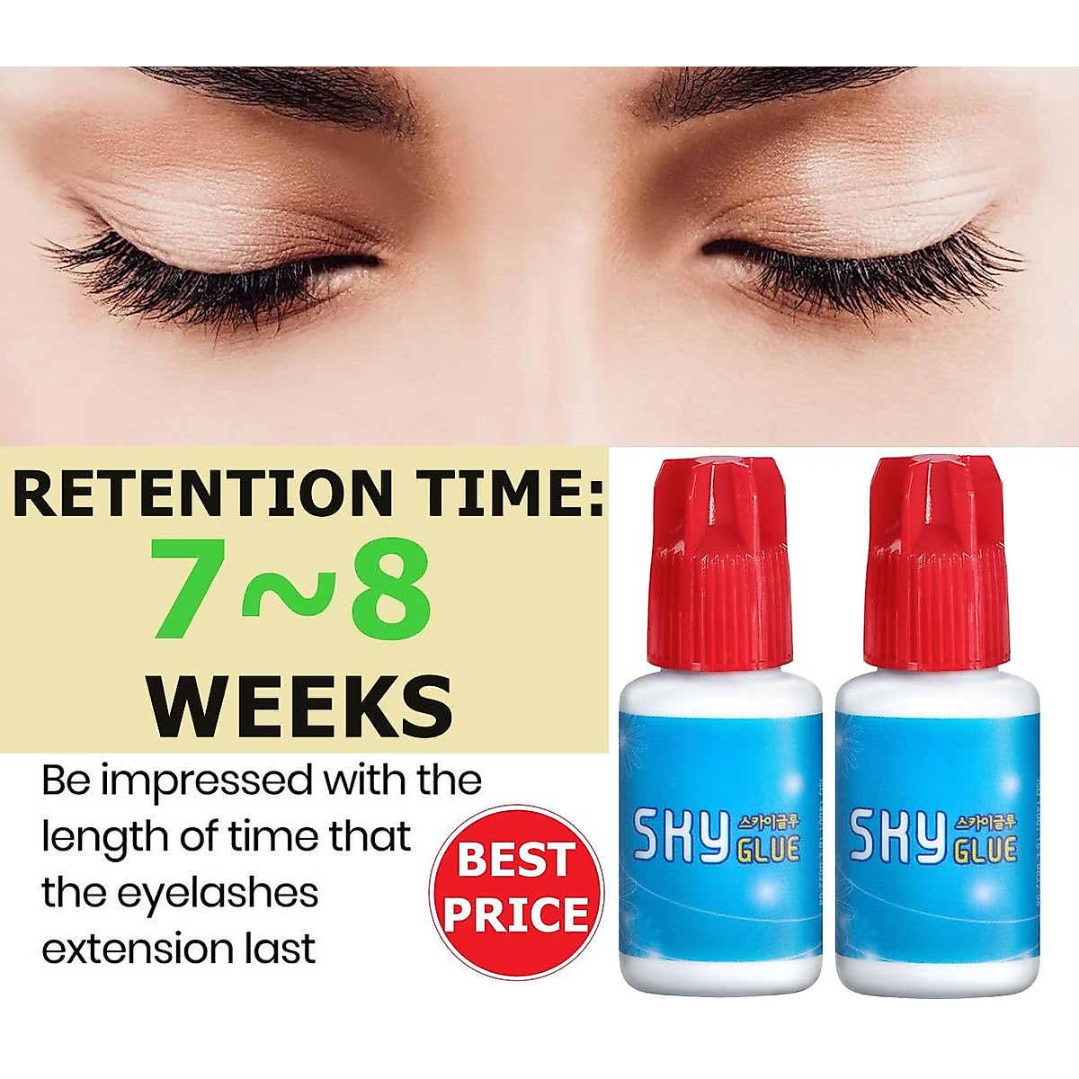 2 Bottles Sky Glue S+ for Eyelash Extension 5ml - Powerful Strong Professional Black Bonding Adhesive for Lash Extensions / 1-2s Fast Drying / 6-8 Weeks Lasting time TUBeauty