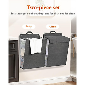 Lifewit 50L Hanging Laundry Hamper, 2 Pack Collapsible Large Opening Portable Laundry Basket with Lid and Handle, Wall Mounted Mesh Dirty Clothes Hamper Over the Door and Wall for Bathroom Dorm, Black
