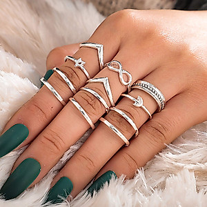 FUTIMELY 62-101Pcs Vintage Knuckle Rings Set Stackable Midi Rings for Women Teen Girls Bohemian Gold&Silver Rings Crystal Joint Finger Rings Pack (58Pcs)