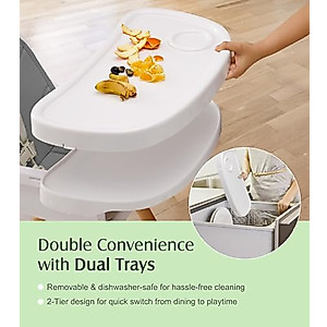 Convertible Baby High Chair, 3-in-1 Wooden Highchair/Toddler Chair with Removable Tray, Feeding & Dining Chair with 5-Point Harness, PU Cushion, Footrest for Babies & Toddlers, Dark Gray