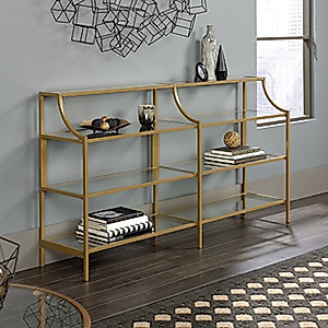 Sauder 421434 International Lux Bookcase, L: 30.0" x W: 14.49" x H: 70.87", Satin Gold Finish & International Lux Console Table, L: 59.41" x W: 13.07" x H: 32.4", Satin Gold Finish