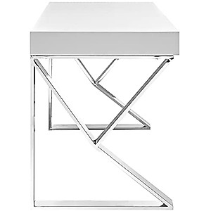 Modway Adjacent Contemporary Modern Office Desk With Metallic Legs in White
