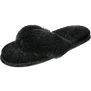 DREAM PAIRS Women's Black House Fluffy Fuzzy Memory Foam Open Toe Flip Flop Slip On Indoor Slippers Size 11-12M US Spa-03