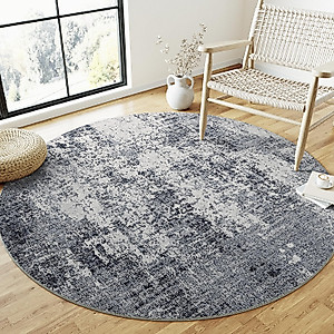 PureCozy Modern Abstract Round Area Rug 6ft Grey Circle Entryway Rug 6x6 Machine Washable Kitchen Accent Rug Indoor Low Pile Carpet Distressed Throw Rug Living Room Bedroom Office Laundry Non Slip