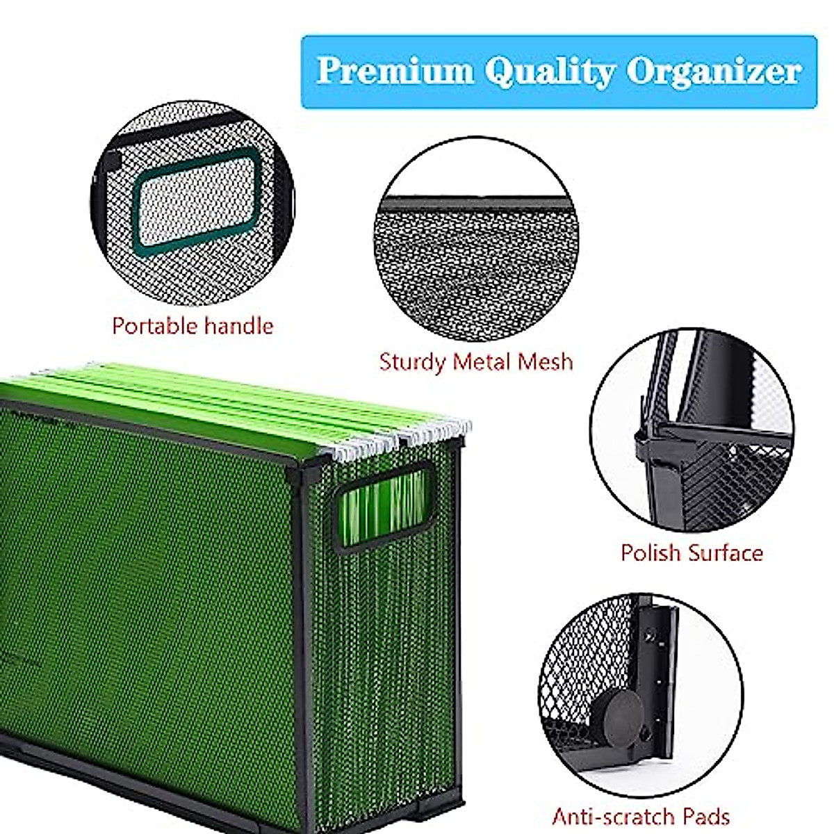 ANSSDO Hanging File Organizer for Desk, 2-Pack Premium Letter-Size Metal File Crate File Folder Holder Box, Easy Assembly Portable Filing Basket Storage Cabinets File Cart for Desktop