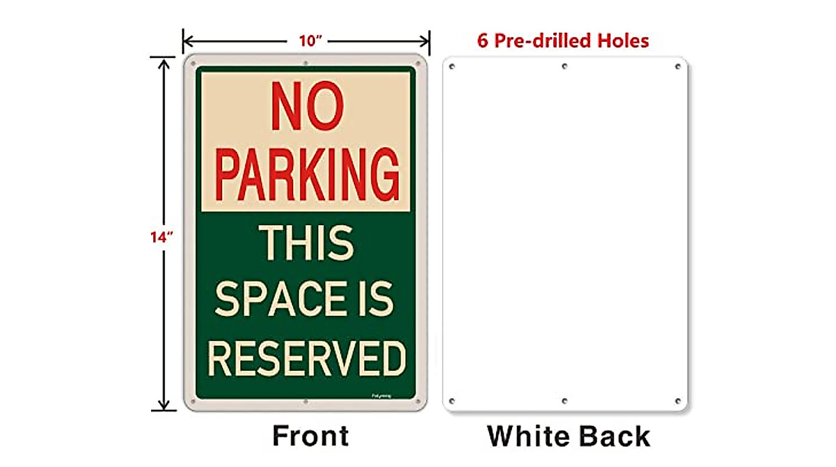 2 Pack No Parking Signs - Durable Reflective Reserved Parking Signs