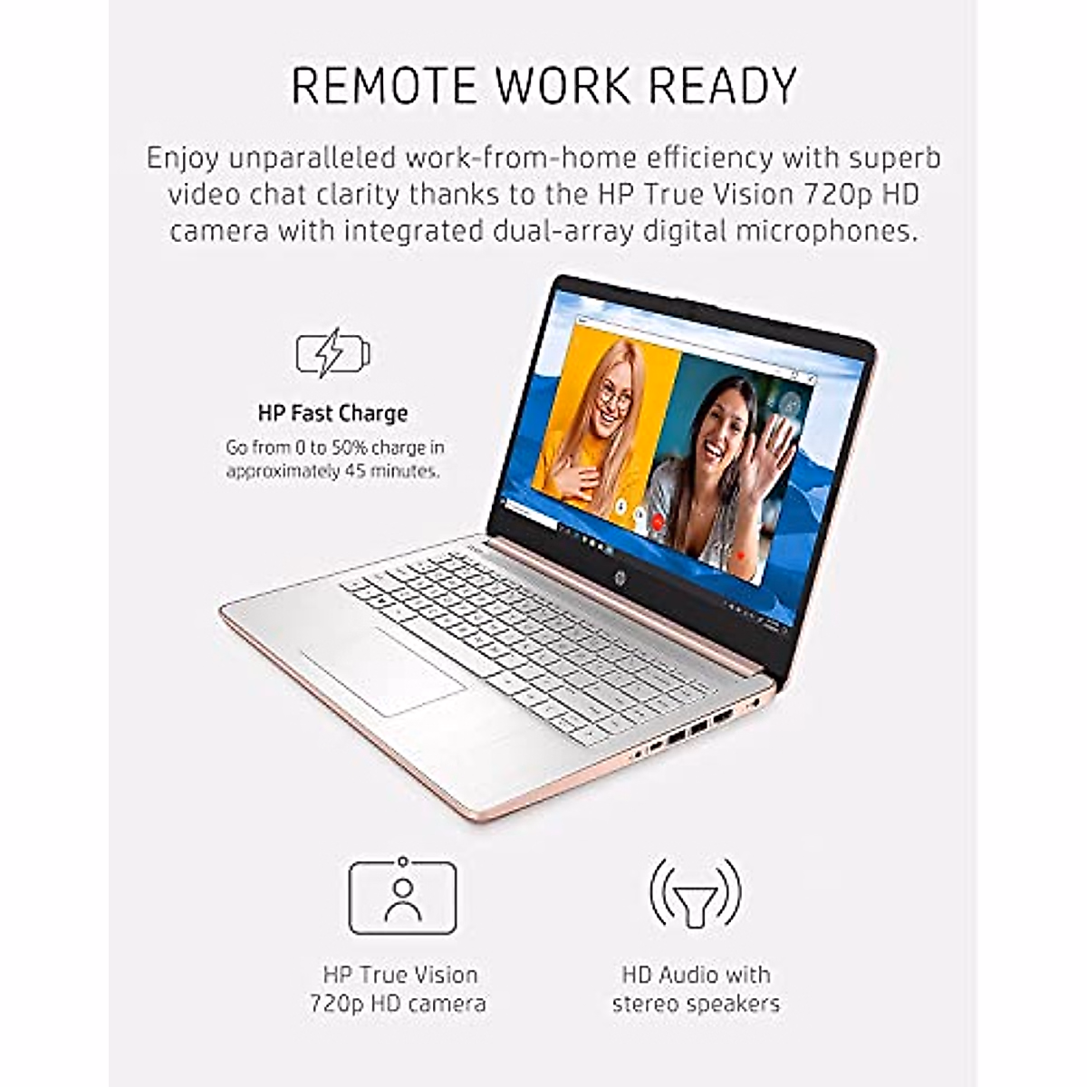 HP 14-inch TouchScreen HD Laptop, Intel Celeron N4020, 4GB DDR4, 64GB eMMC, Webcam, HDMI, Windows 10 S (Google Classroom or Zoom) (Rose Pink) (Renewed)