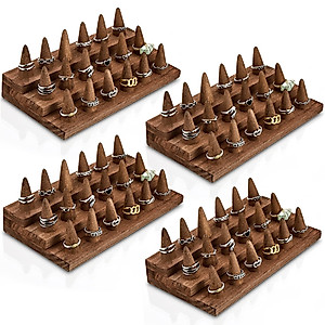 Juexica Wood Ring Display, 4 Pcs Ring Display Stand, 18 Fingers Ring Holder, Wood Jewelry Display for Ring Organizer Show Storage, Brown